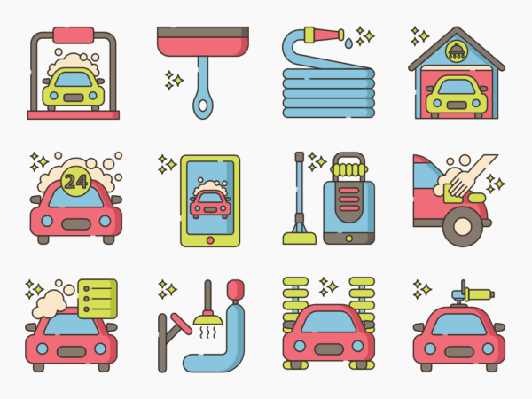 50 Car Detail Icon Set - Flat Icons