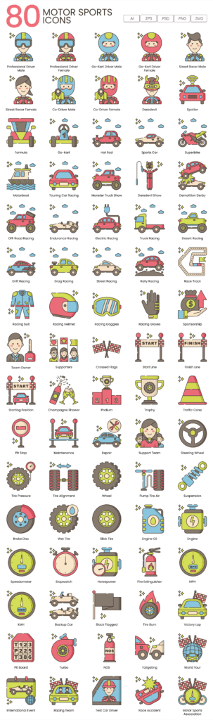 80 Rally Icon Set - Flat Icons