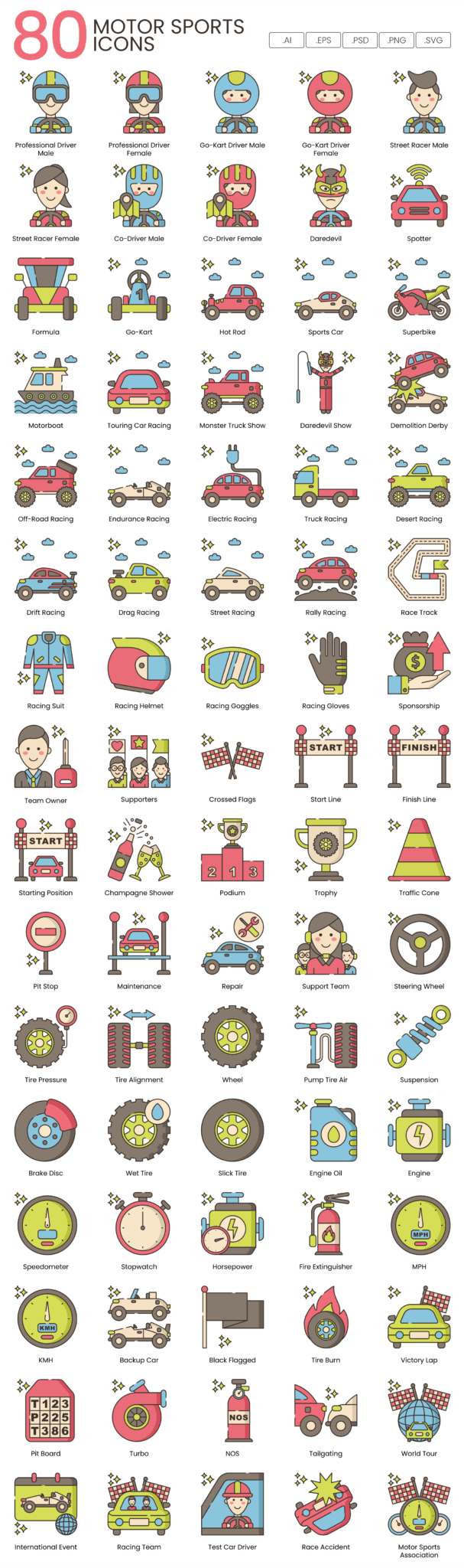 80 Rally Icon Set - Flat Icons