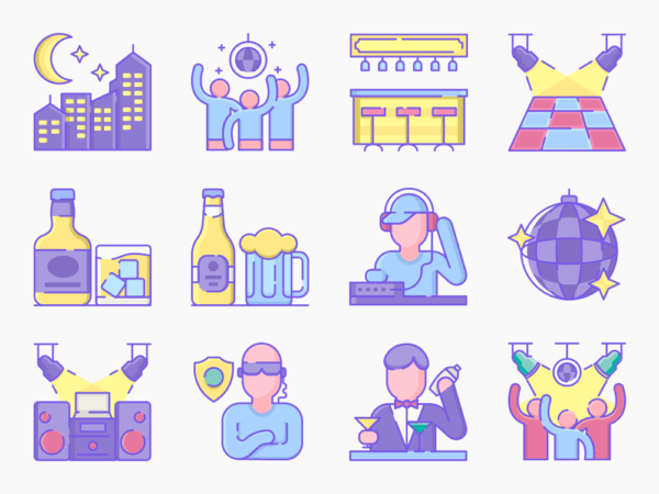55 Night Club Icon Set - Flat Icons