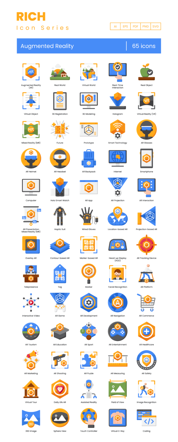 65 Mixed Reality Icon Set - Flat Icons