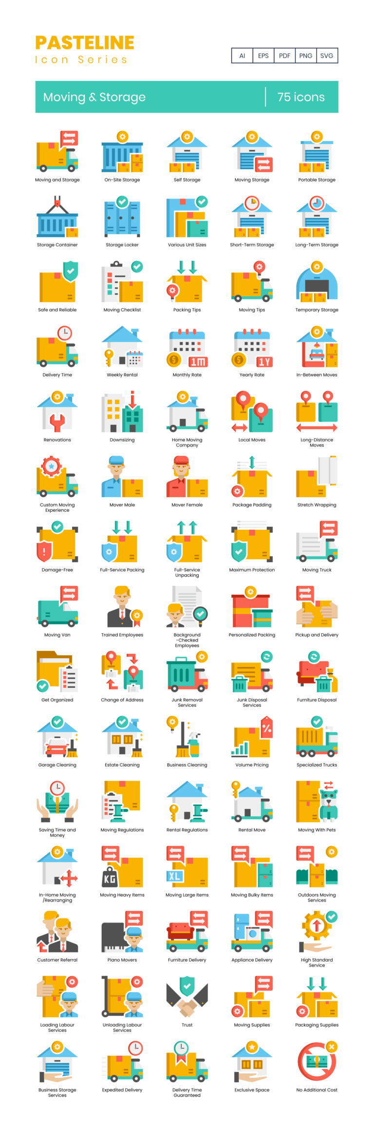 75 Relocation Icon Set - Flat Icons
