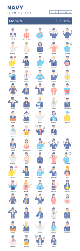 78 Character Icon Set - Flat Icons