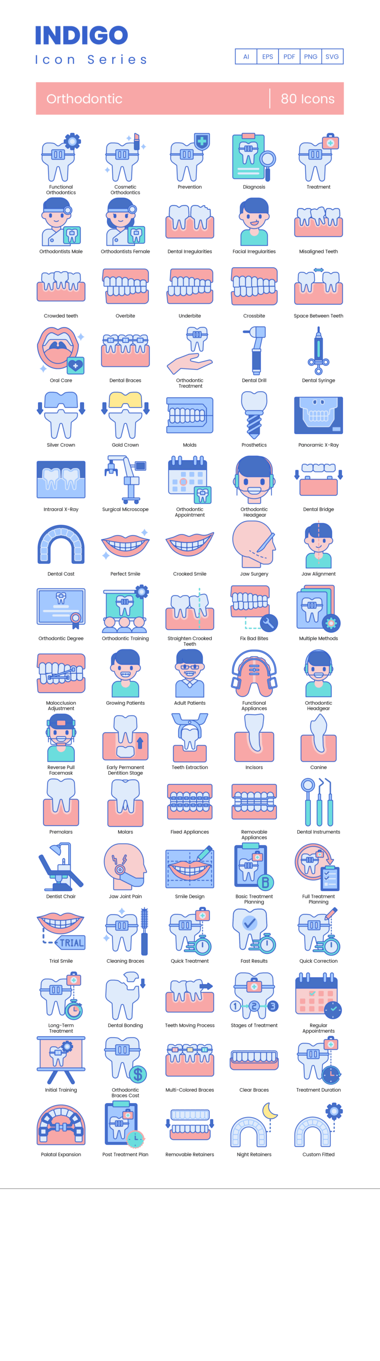 80 Braces Icon Set - Flat Icons