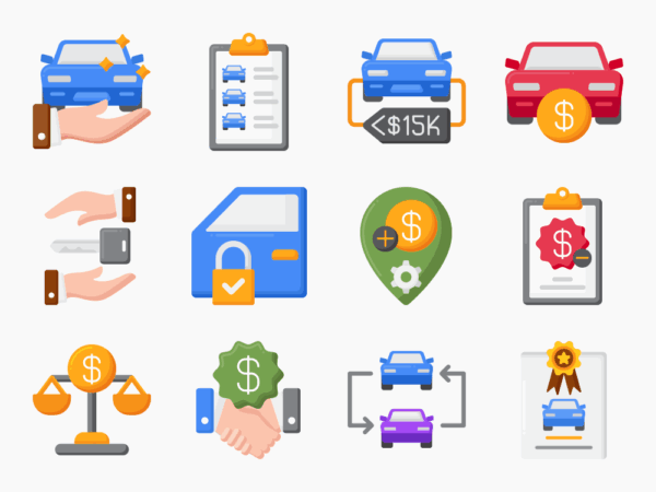 85 Automotive Dealership Icon Set - Flat Icons