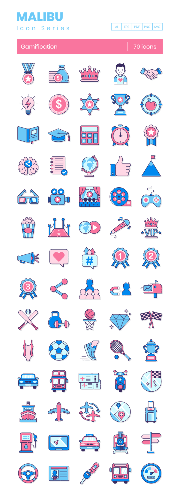 70 Motivational Design Icon Set - Flat Icons