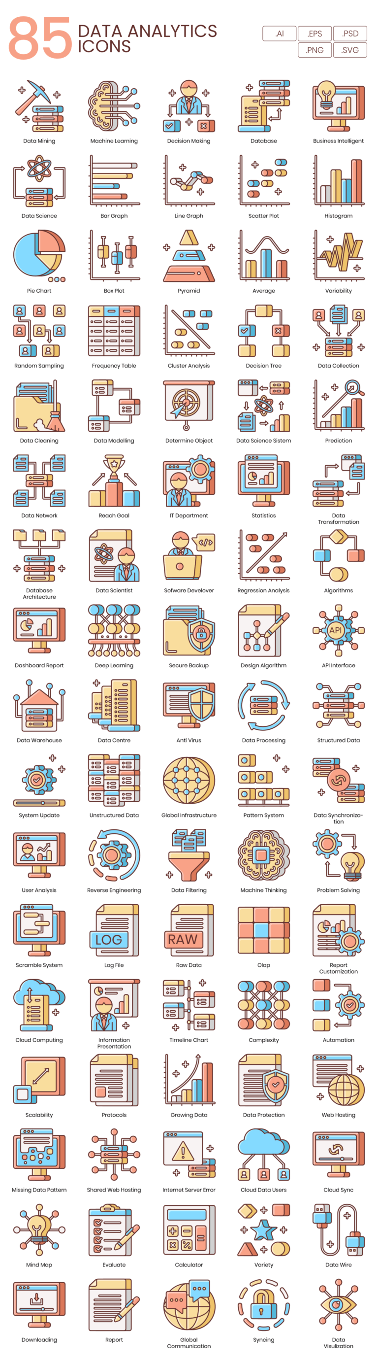 85 Data Insight Icon Set - Flat Icons