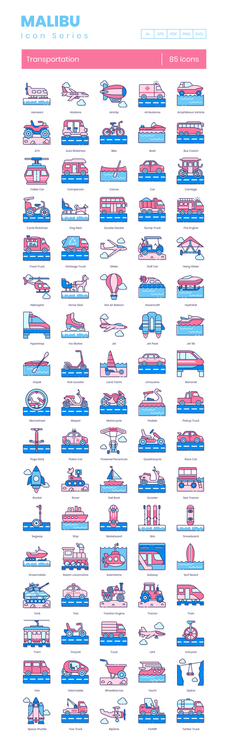 85 Mobility Icon Set - Flat Icons