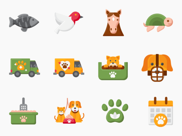 75 Animal Care Icon Set - Flat Icons
