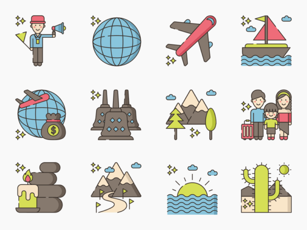 80 Travel Agency Icon Set - Flat Icons
