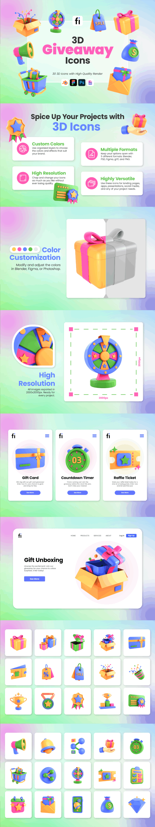 3D Giveaway Icon Set - Flat Icons