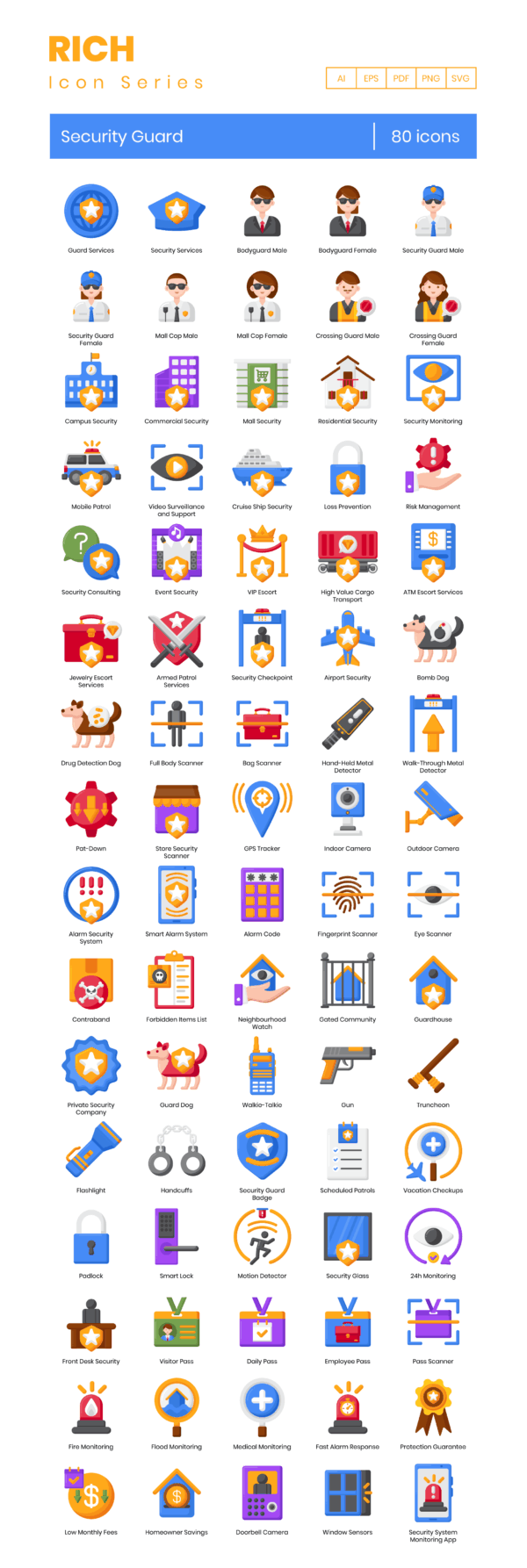 80 Security Guard Icon Set - Flat Icons