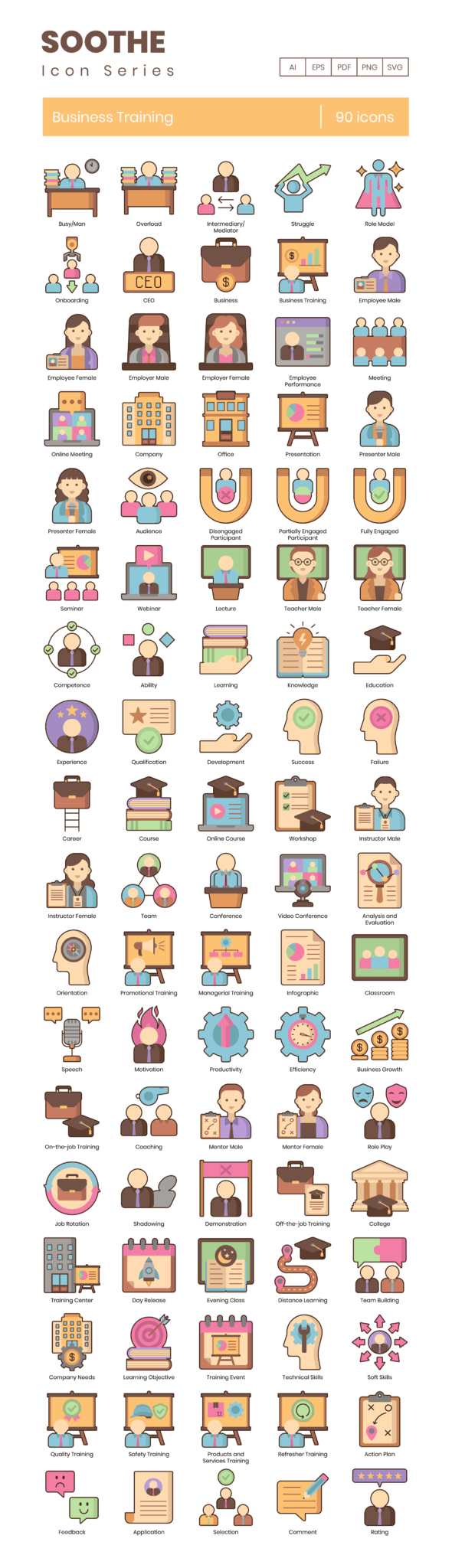 90 Corporate Training Icon Set - Flat Icons