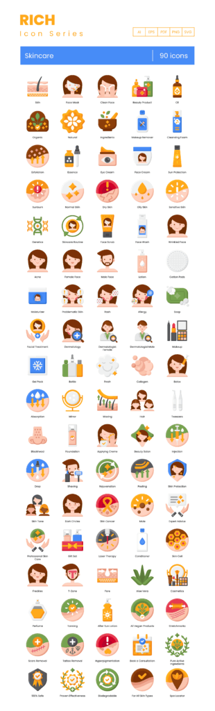 90 Skin Health Icon Set - Flat Icons