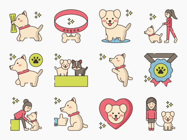 75 Dog Training Icon Set - Flat Icons