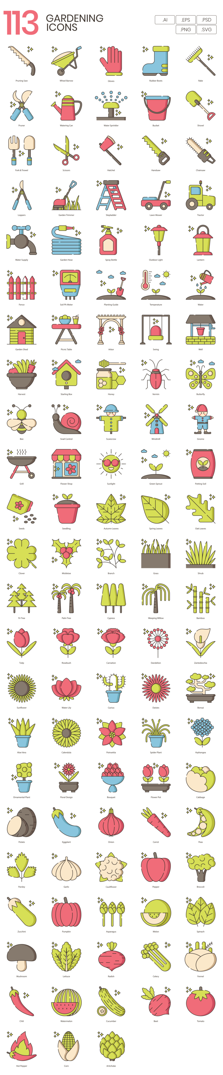 113 Garden Work Icon Set - Flat Icons