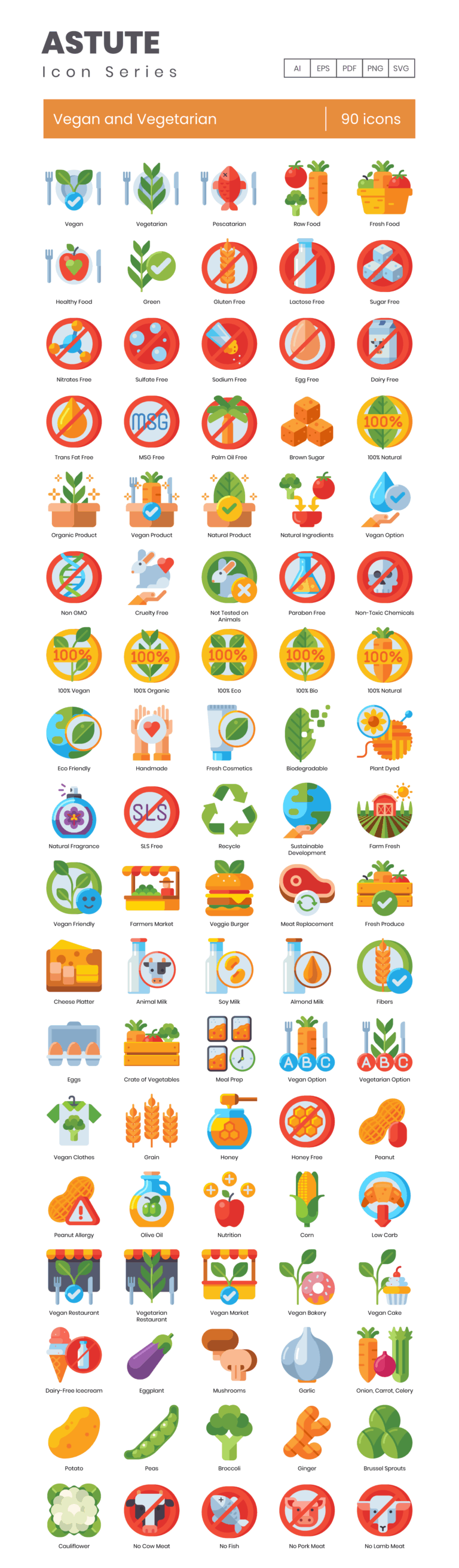 90 Plant-Based Icon Set - Flat Icons