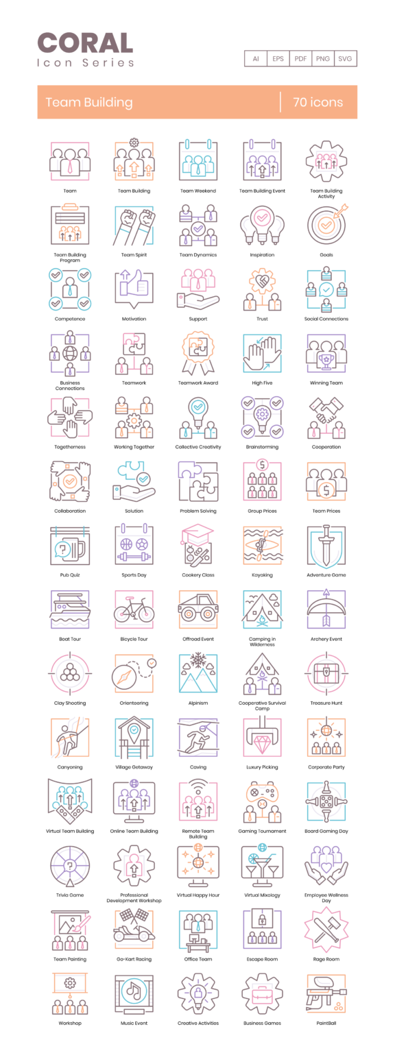 70 Group Bonding Icon Set - Flat Icons