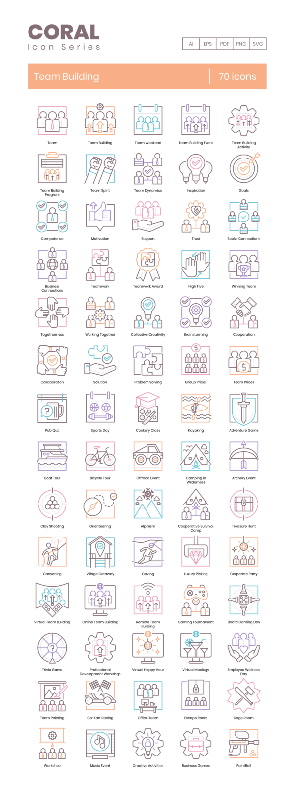 70 Group Bonding Icon Set - Flat Icons