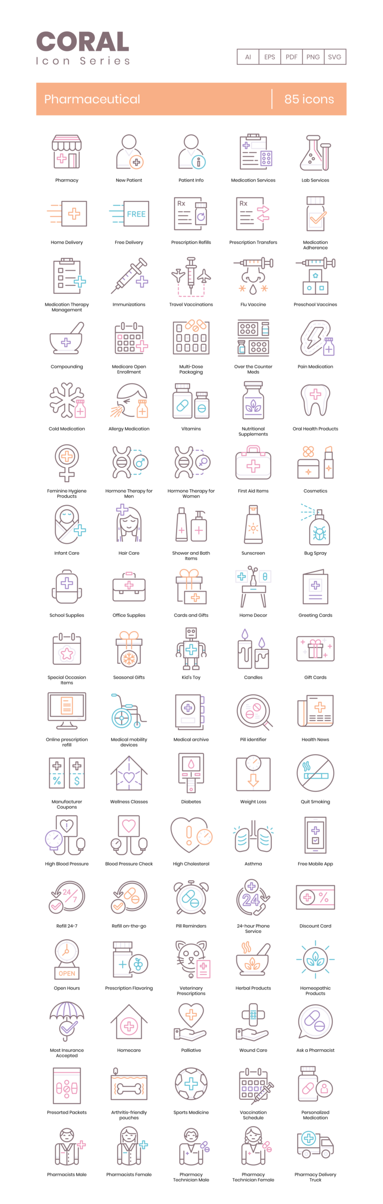 85 Pharma Icon Set - Flat Icons