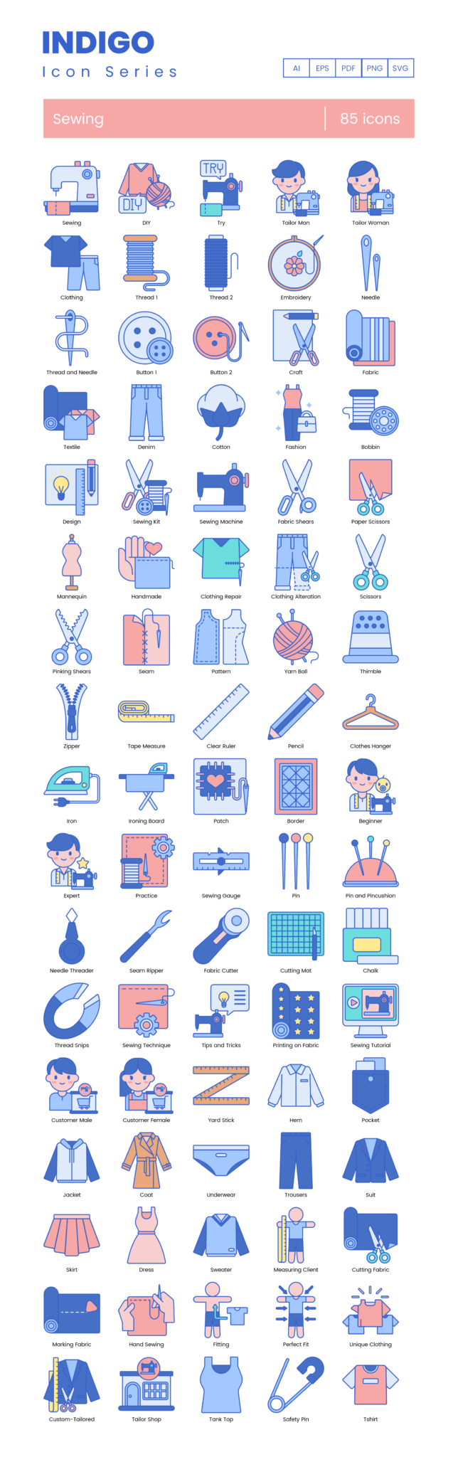 85 Stitch Craft Icon Set - Flat Icons