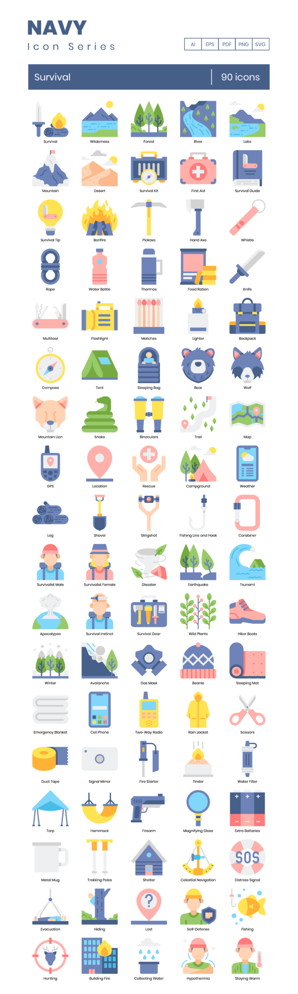 90 Emergency Prep Icon Set - Flat Icons