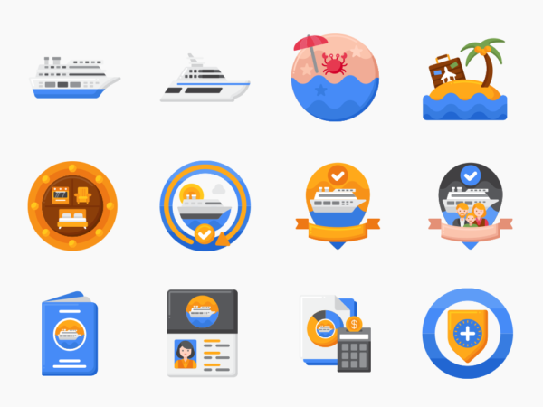 50 Cruise Trip Icon Set - Flat Icons