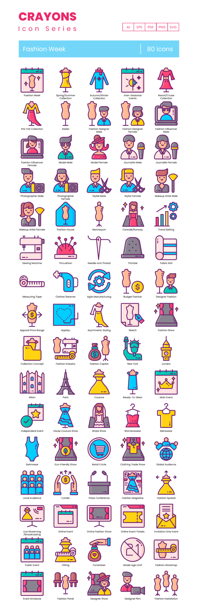 80 Style Week Icon Set - Flat Icons